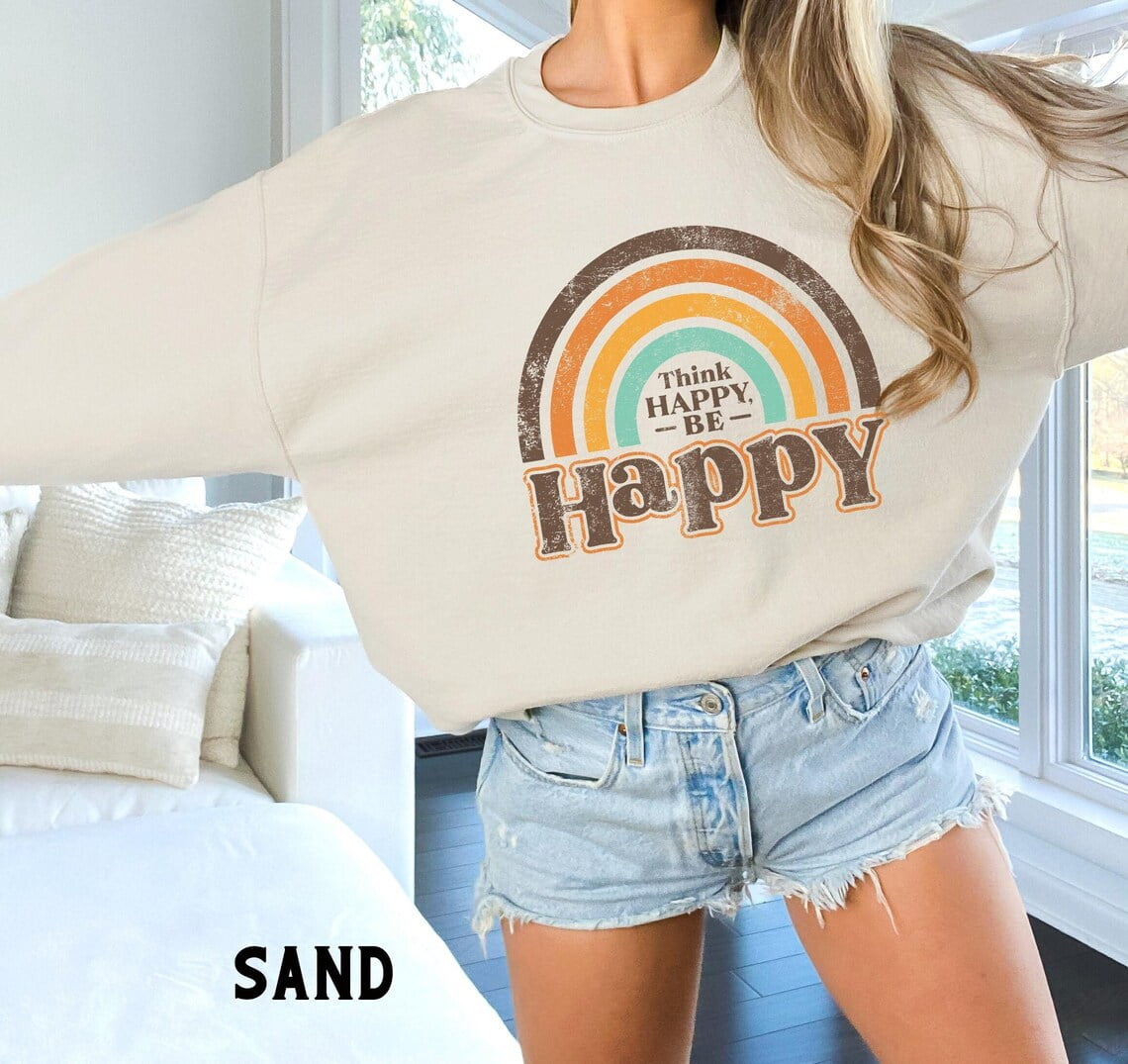 Be Happy Positive Sweatshirt Hoodie, Retro Motivational Inspirational ...
