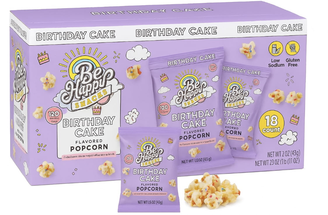 Be Happy Snacks Birthday Cake 1.5oz Popcorn 18 Count - Walmart.com