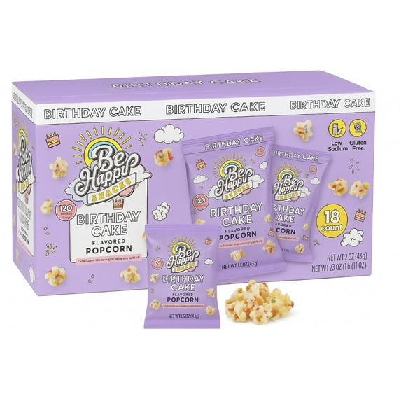 Be Happy Snacks Birthday Cake 1.5oz Popcorn 18 Count - Walmart.com