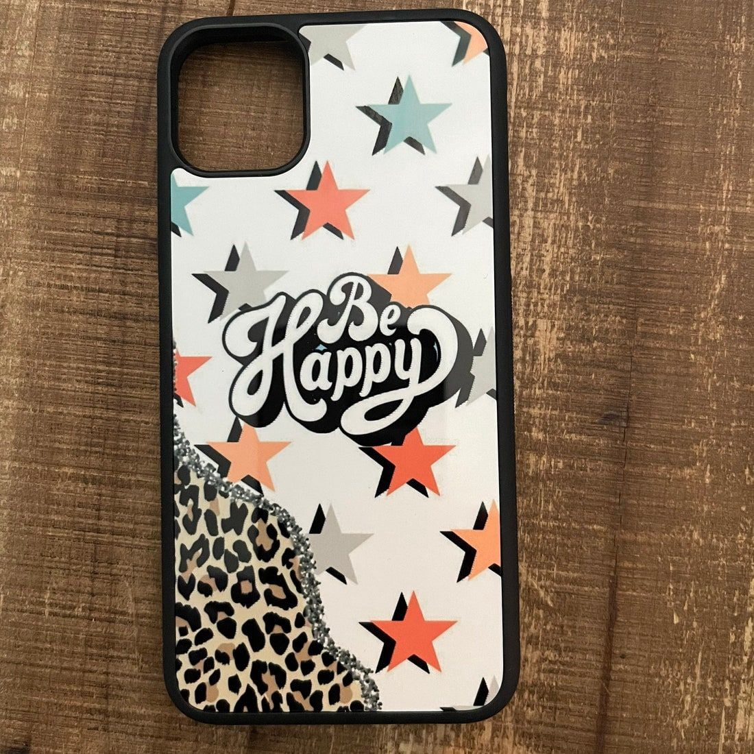 Be Happy Stars Leopard Print Phone Case Positive Message 17 16 15 14 13 ...