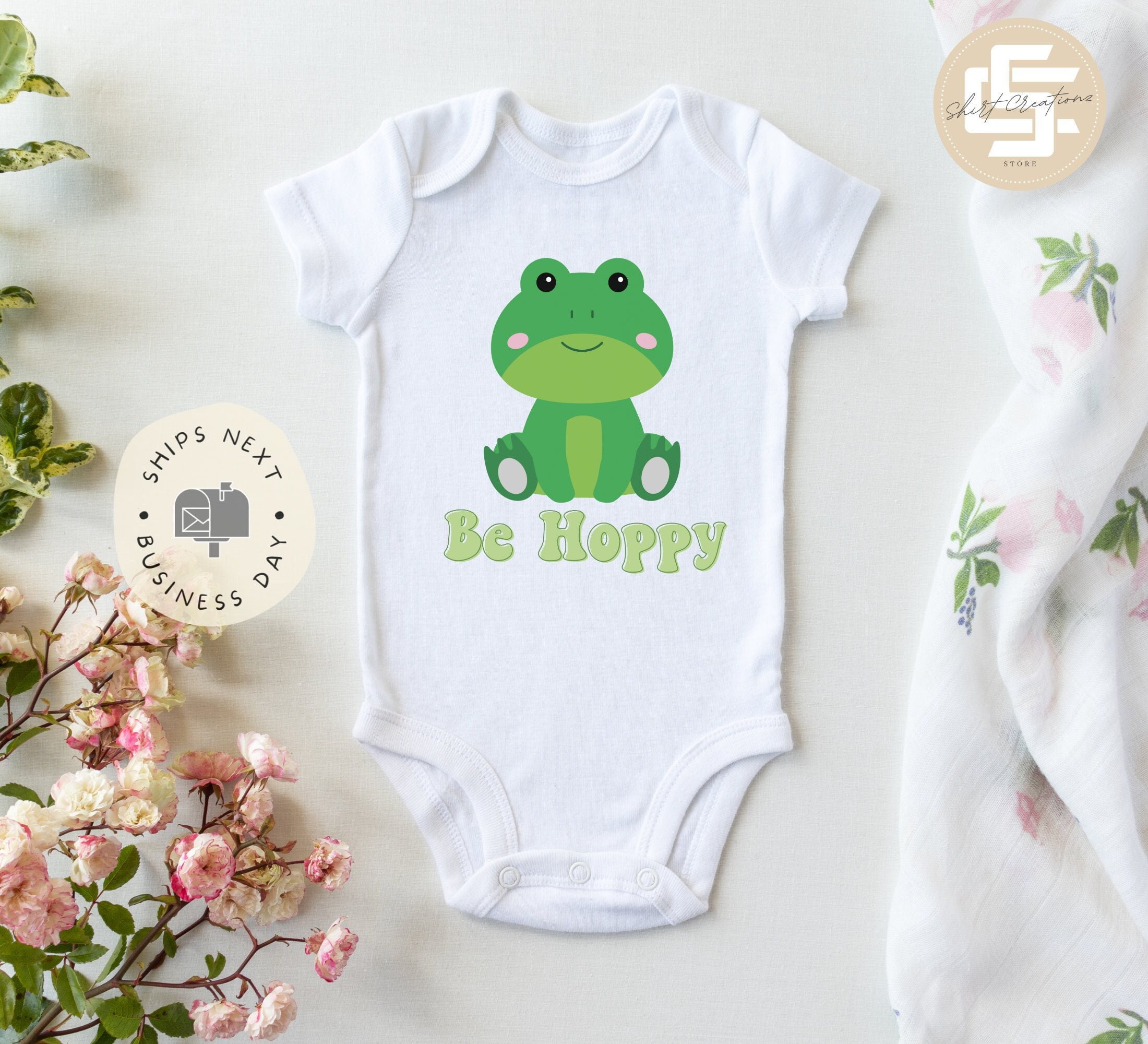 Be Hoppy Frog Baby Onesie, Frog Baby Onesie, Be Happy Baby Body Suit ...
