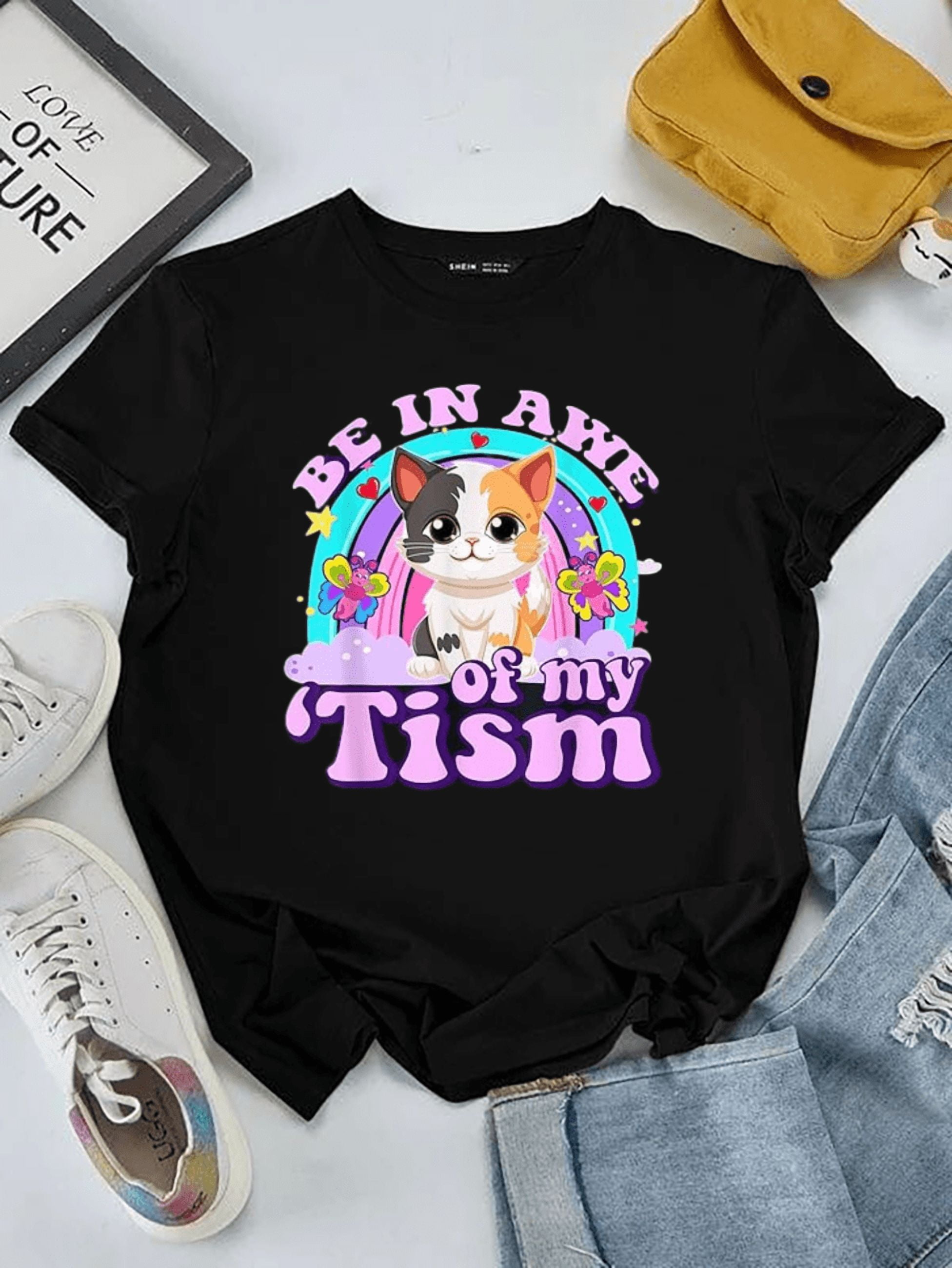 Be In Awe Of My Tism Funny Cat Meme Y2K Aesthetic Unisex T-Shirt, up to ...