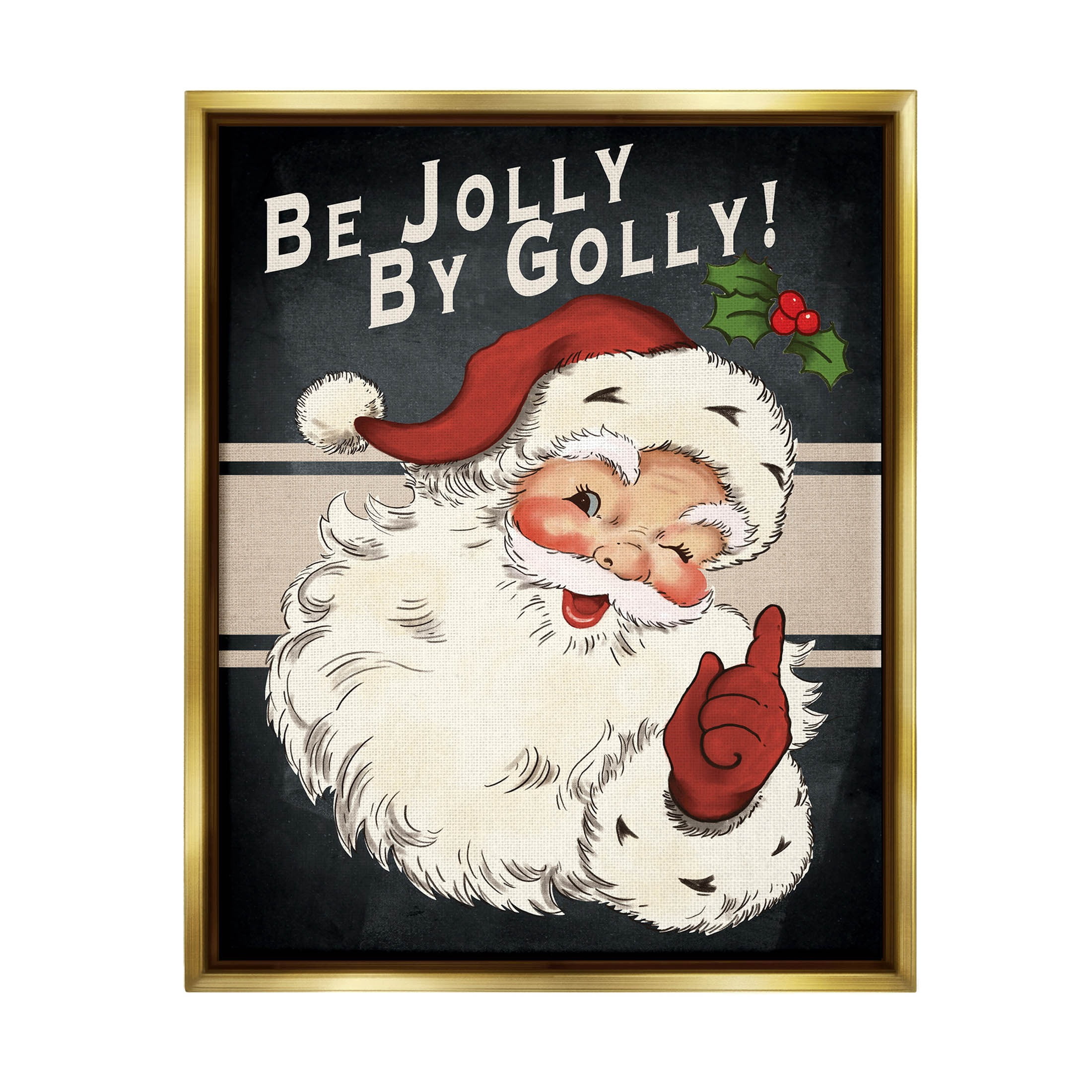 Be Jolly By Golly Vintage Christmas Santa Holiday Graphic Art Metallic ...