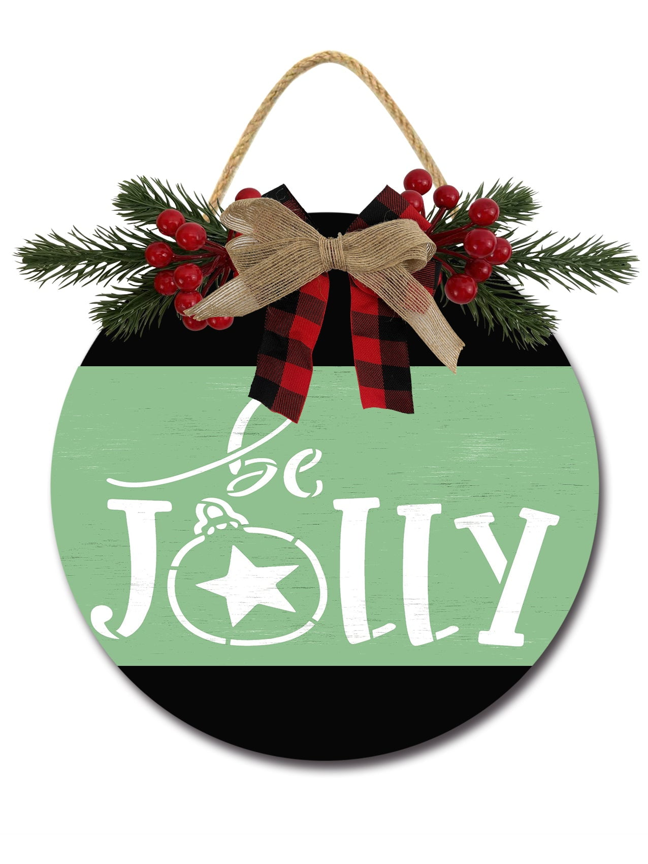 Be Jolly Sign Front Door Porch Decorations, Round Rustic Wood Hanging ...