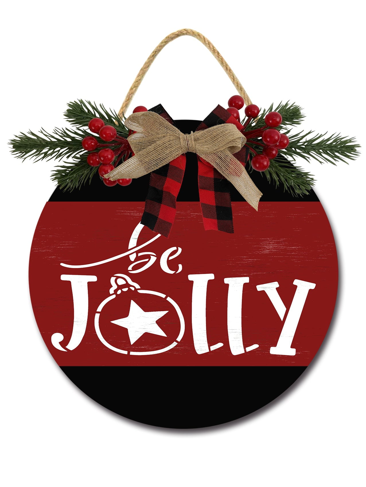 Be Jolly Sign Front Door Porch Decorations, Round Rustic Wood Hanging ...
