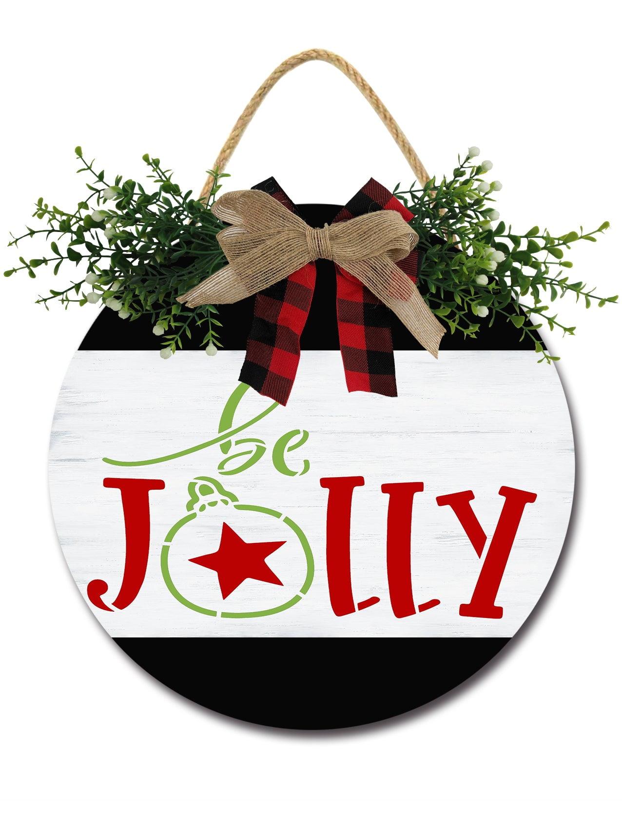 Be Jolly Sign Front Door Porch Decorations, Round Rustic Wood Hanging ...