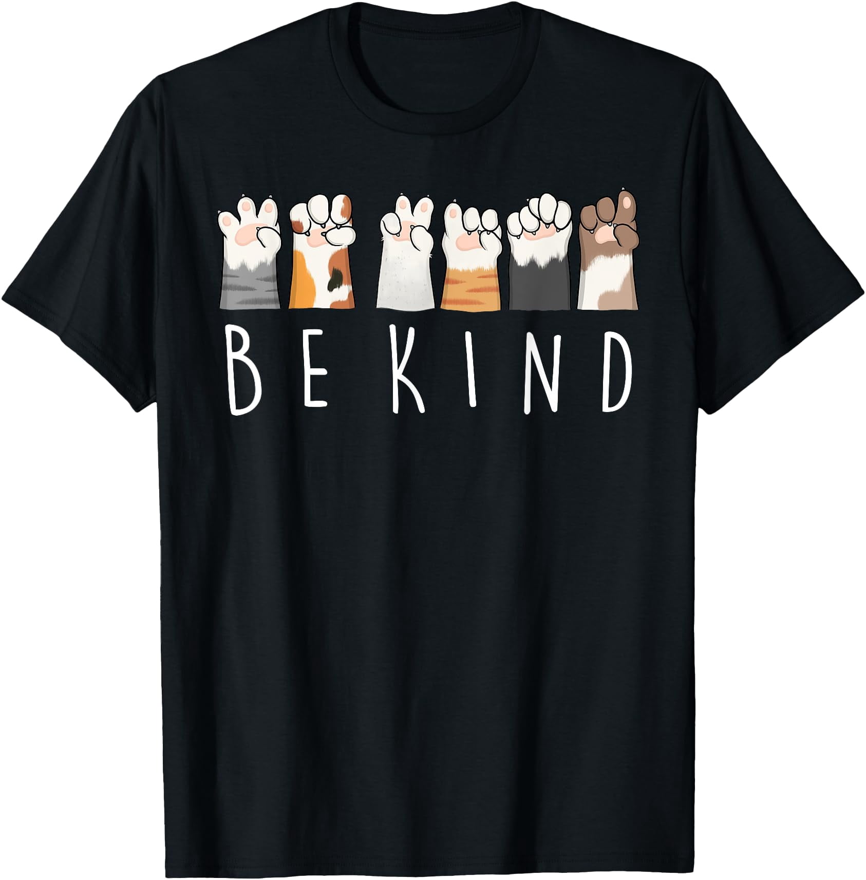 Be Kind ASL Sign Language Cat Paws T-Shirt for Animal Lovers and ...
