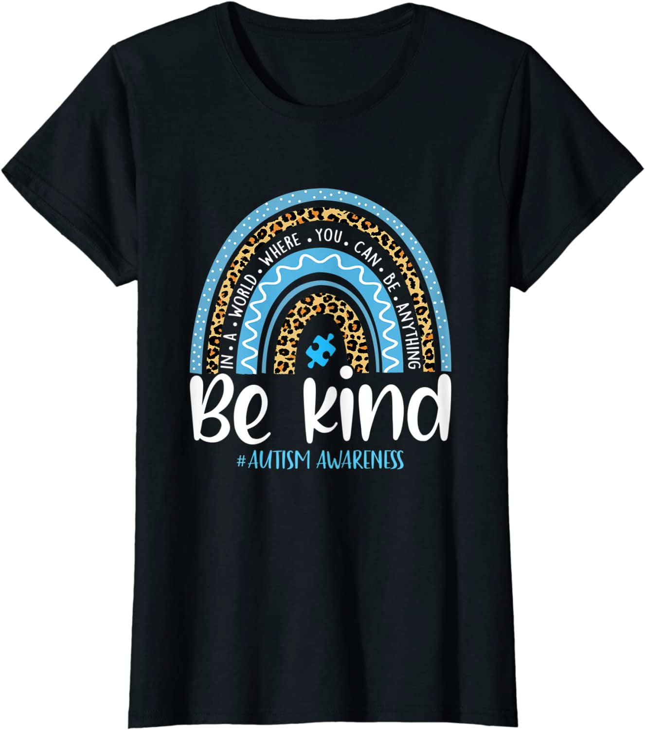 ZZOVITO Be Kind Autism Awareness T-Shirt, Leopard Rainbow Women Top ...