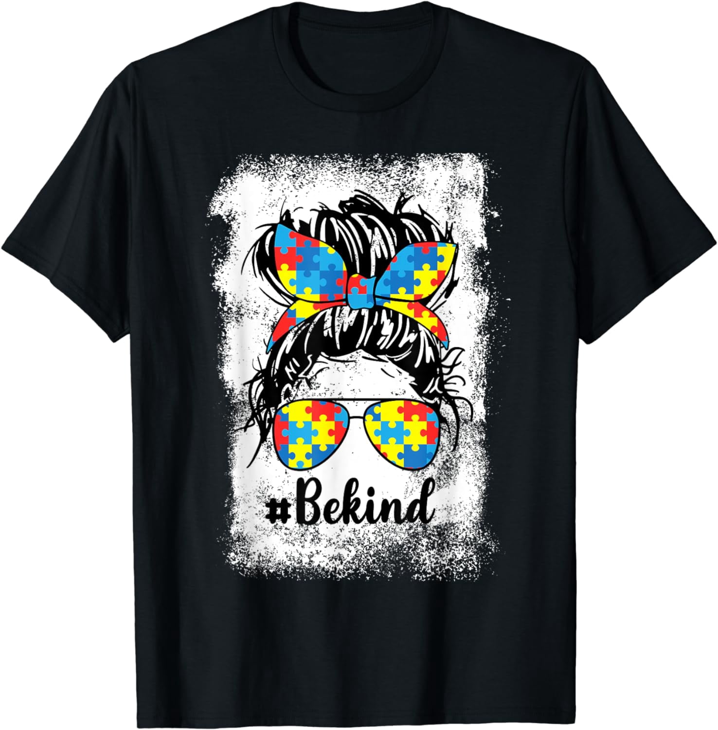 Be Kind Autism Awareness Month Cute Messy Bun Girl Autism T-Shirt ...