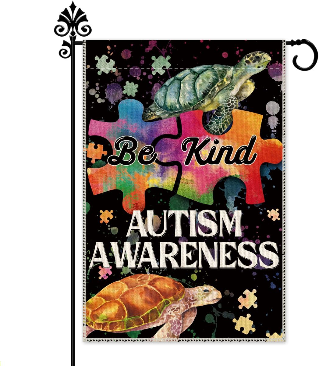 Be Kind Autism Awareness Puzzle Sea Turtle Garden Flag Yard Outdoor ...