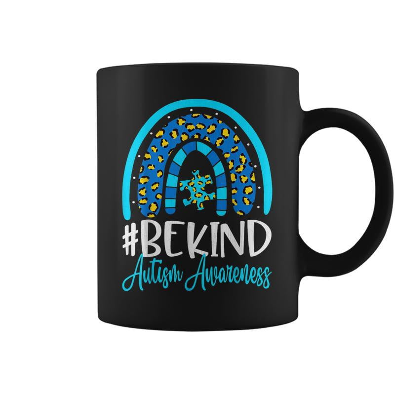 Be Kind Autism Awareness Women Girls Leopard Rainbow Print Coffee Mugs ...