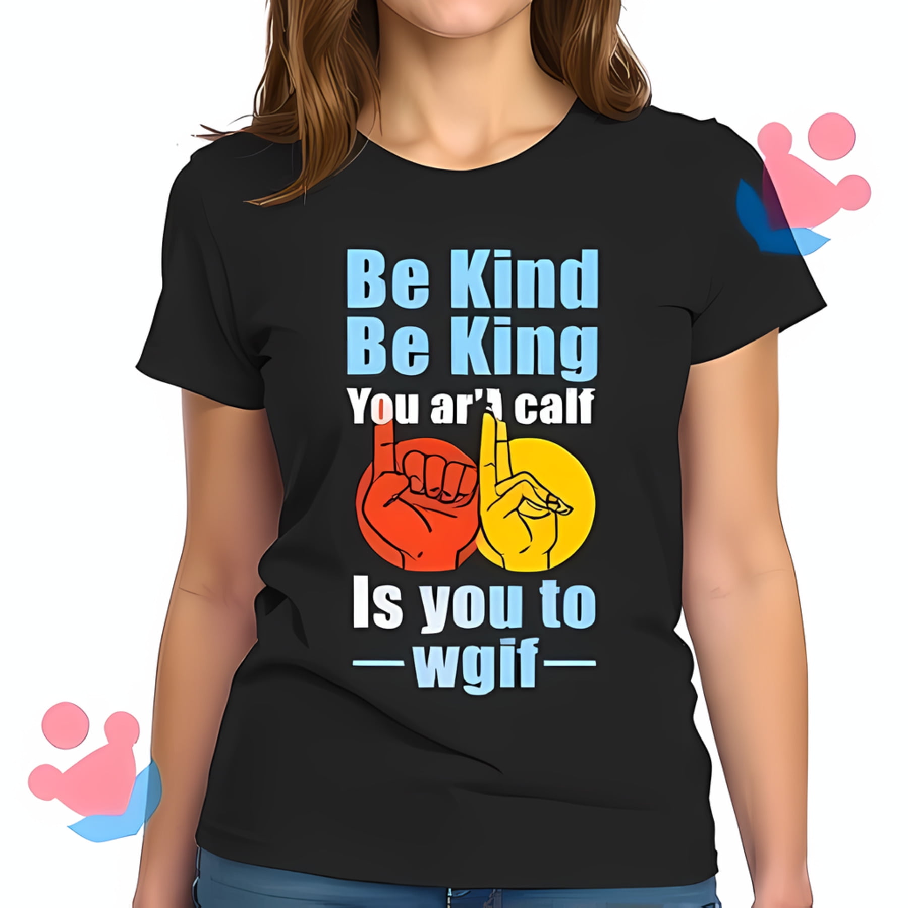 Be Kind Be King Cotton Short Sleeve T-Shirt - Playful Design with Sign ...