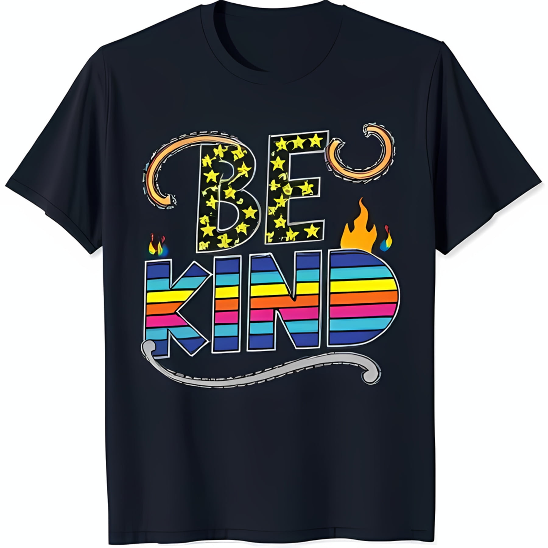 Be Kind Blue T-Shirt with Colorful Rainbow Letters & Star Design ...