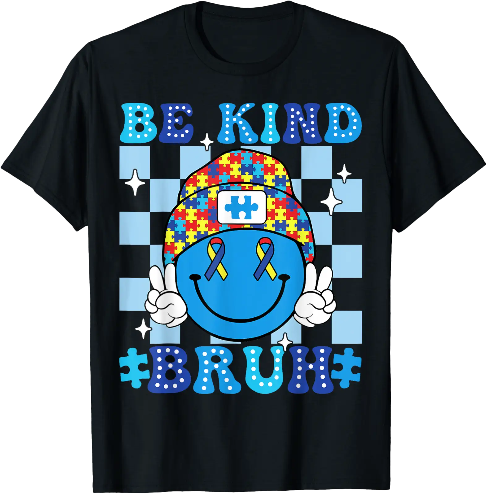 Be Kind Bruh Retro Smile Face Girl Boys Autism Awareness T-Shirt ...