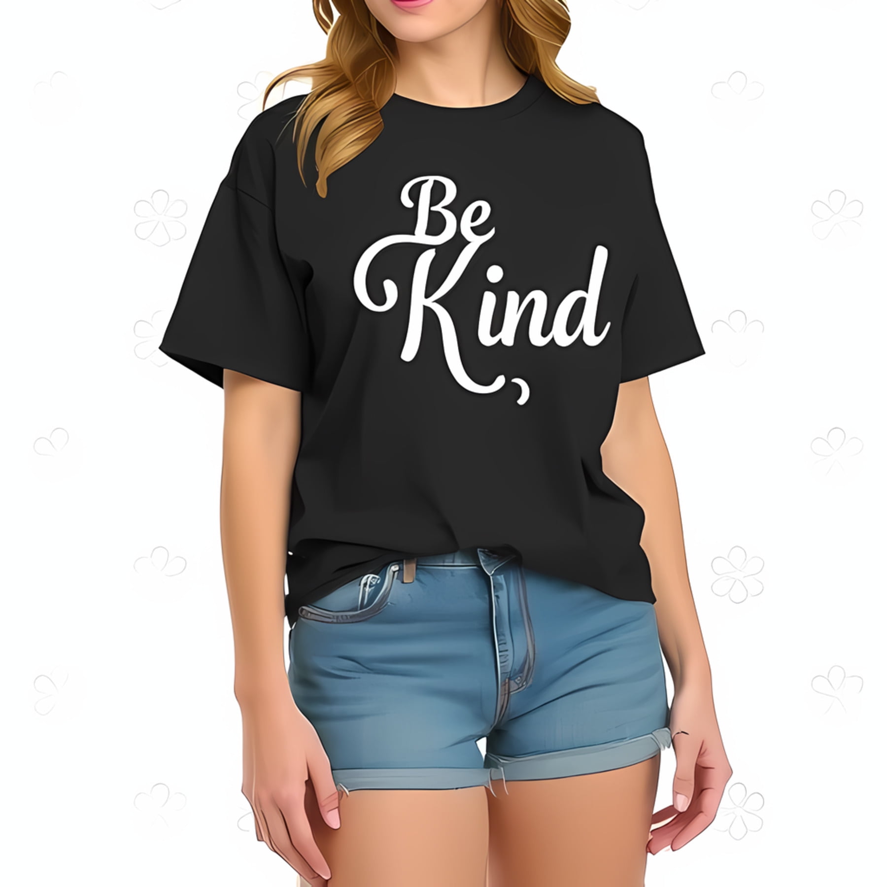 Be Kind Cursive Inscription Cotton Short Sleeve T-Shirt for Women ...