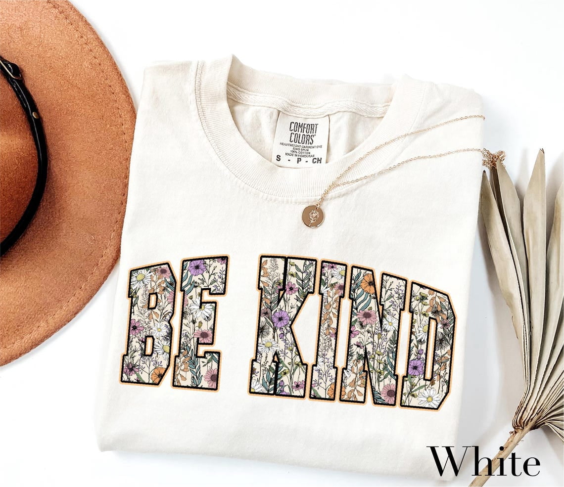 Be Kind Floral Kindness Inspirational Wildflower Positive Quote Retro ...