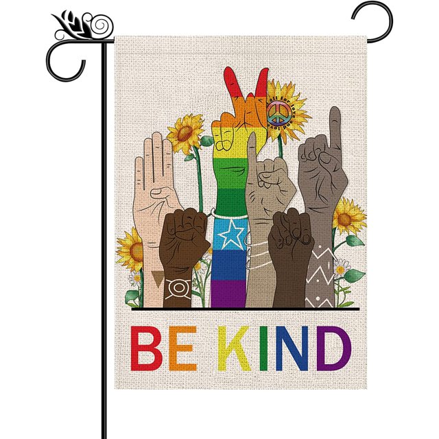 Be Kind Garden Flag Rainbow Flags Language Vertical Double Sided LGBTQ ...