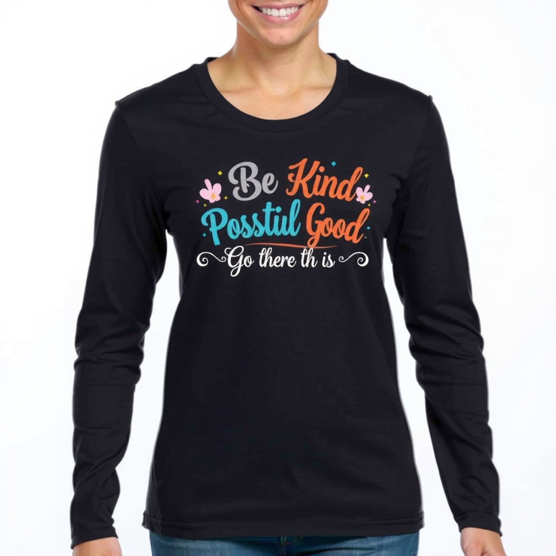 Be Kind Graphic Black Long Sleeve T-Shirt with Floral Design Stylish ...
