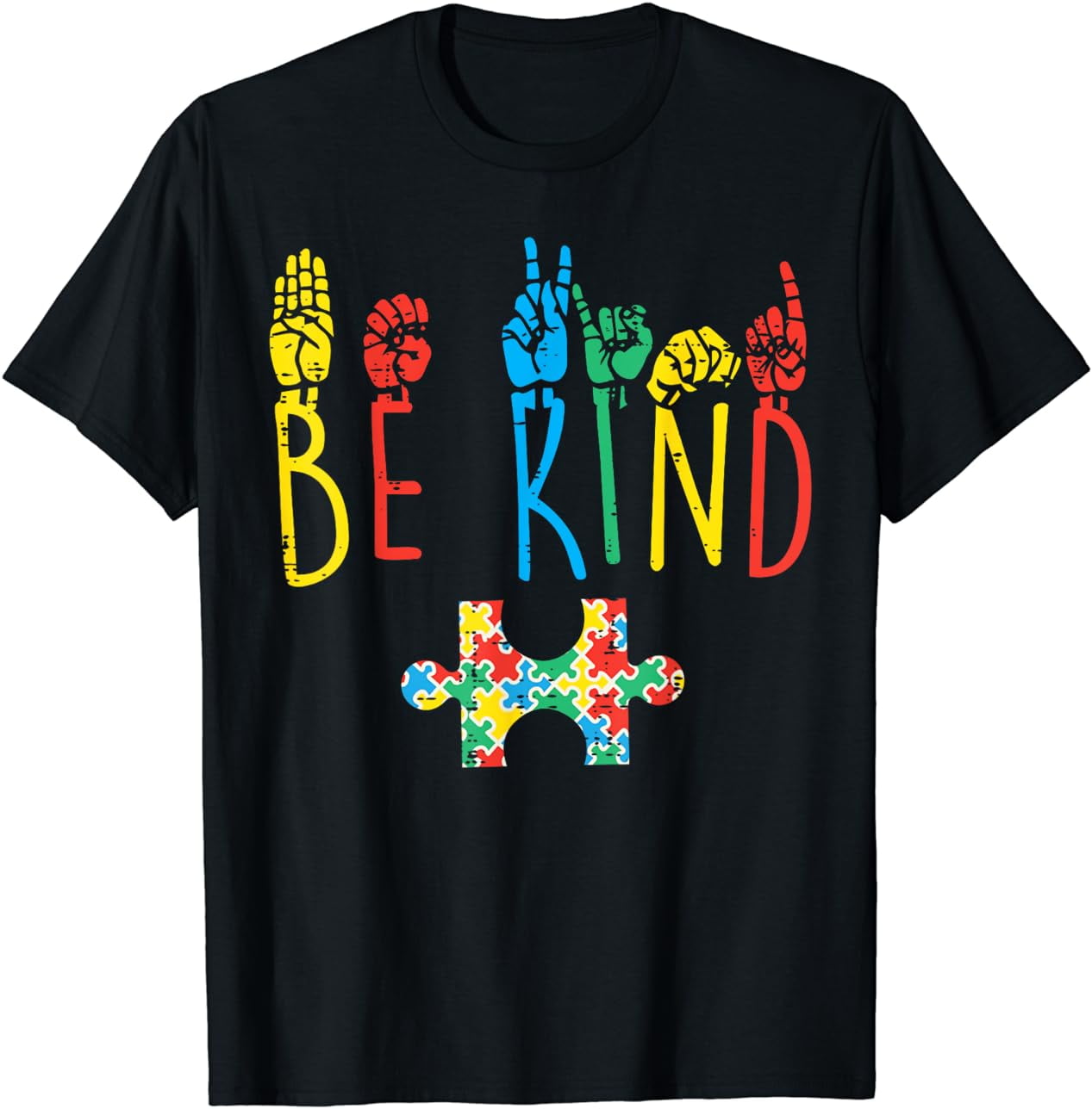 Be Kind Hand Sign Language Puzzle Autism Awareness ASL Mom T-Shirt ...