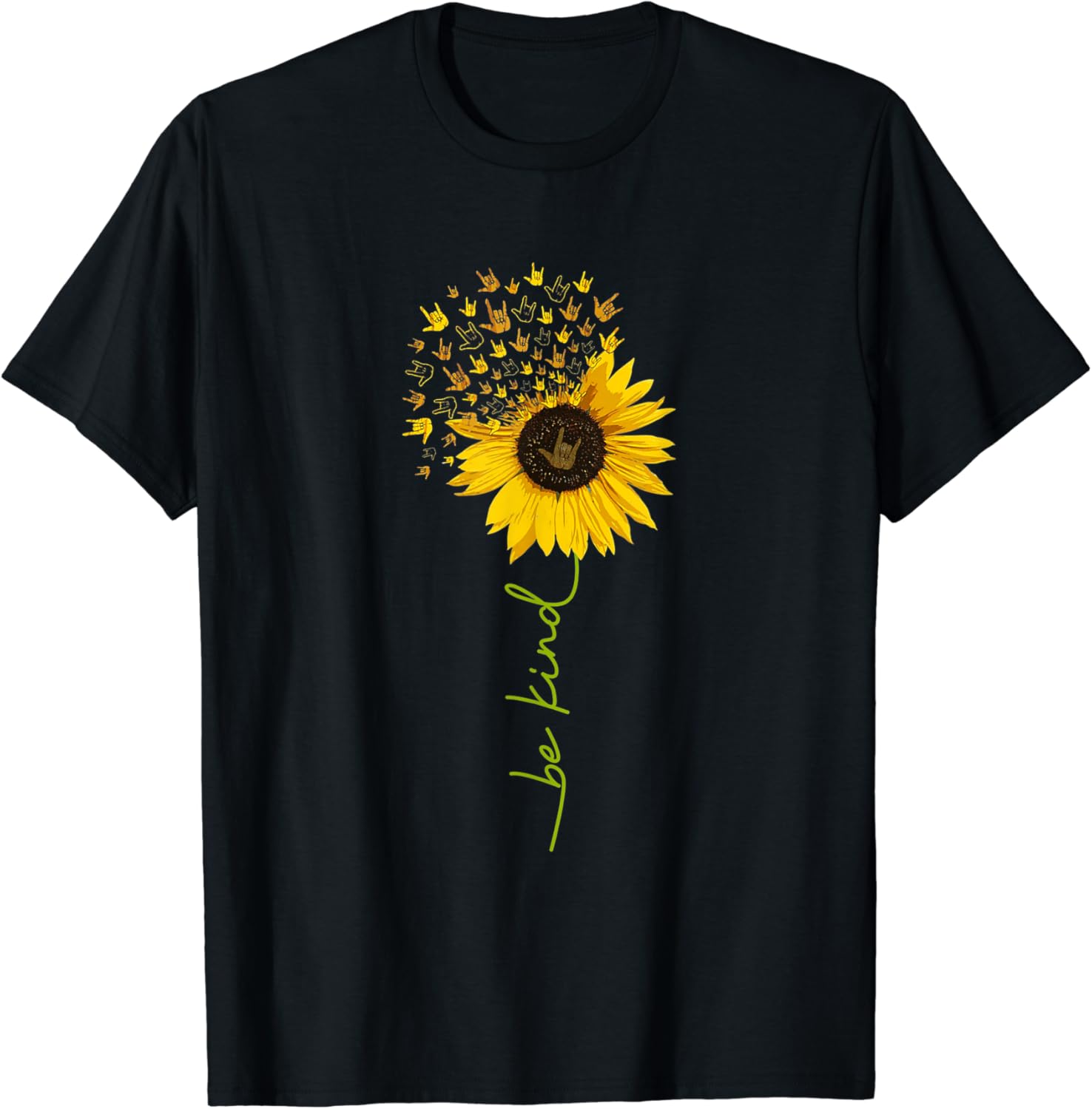 Be Kind Hippie Sunflower I Love You Deaf ASL Sign Language T-Shirt ...