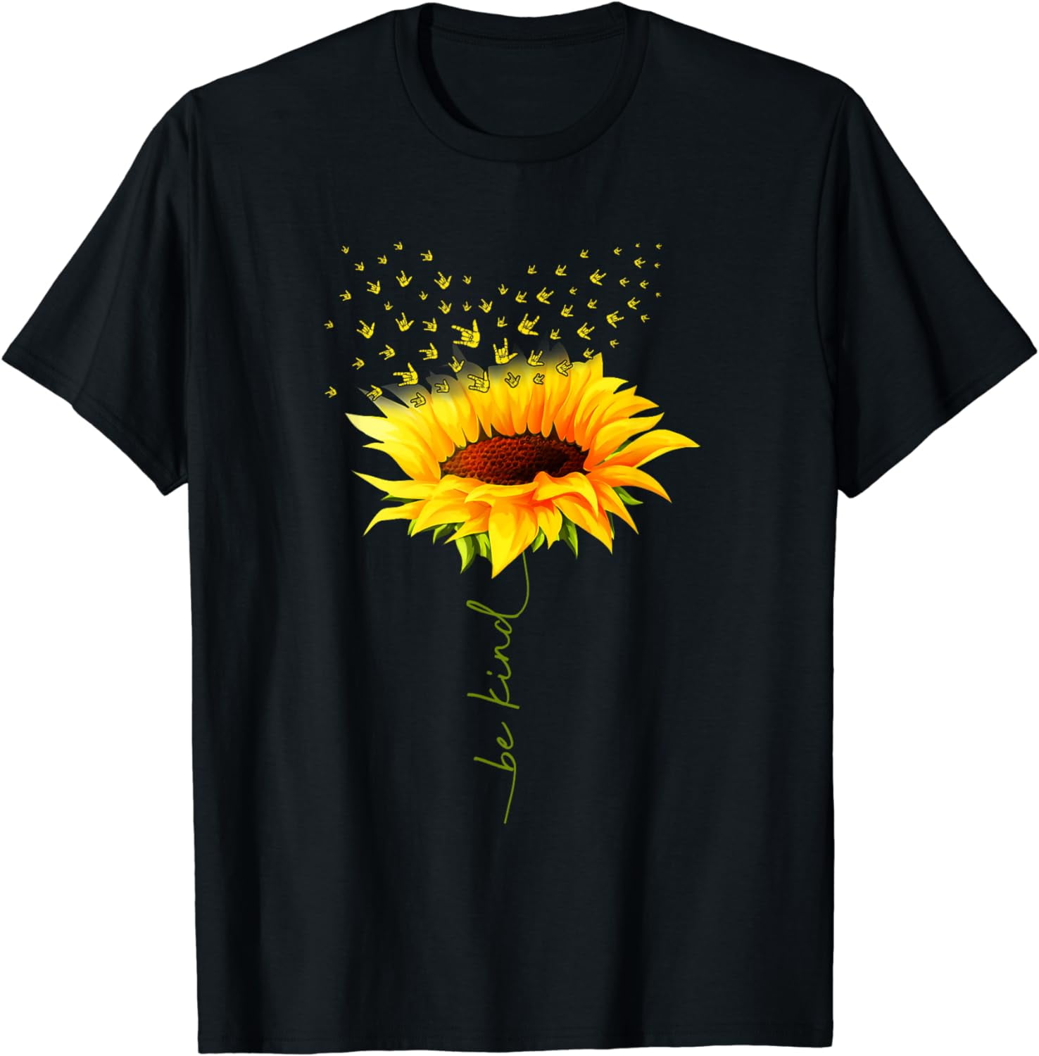 Be Kind Hippie Sunflower I Love You Deaf ASL Sign Language T-Shirt ...