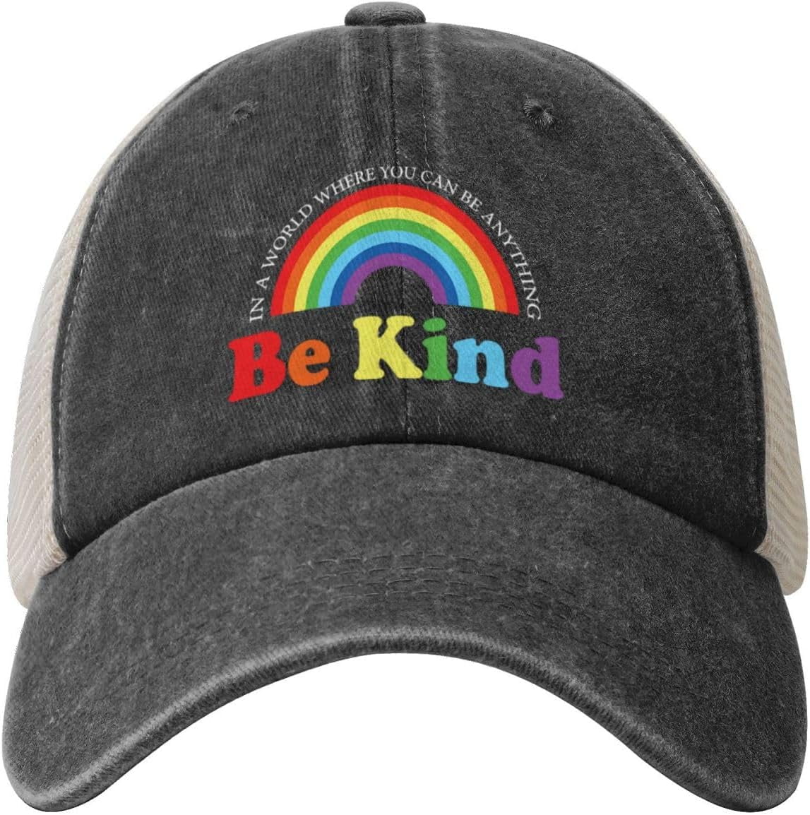 Be Kind LGBT Pride Rainbow Cowboy Hat Vintage Mesh Baseball Cap Women ...