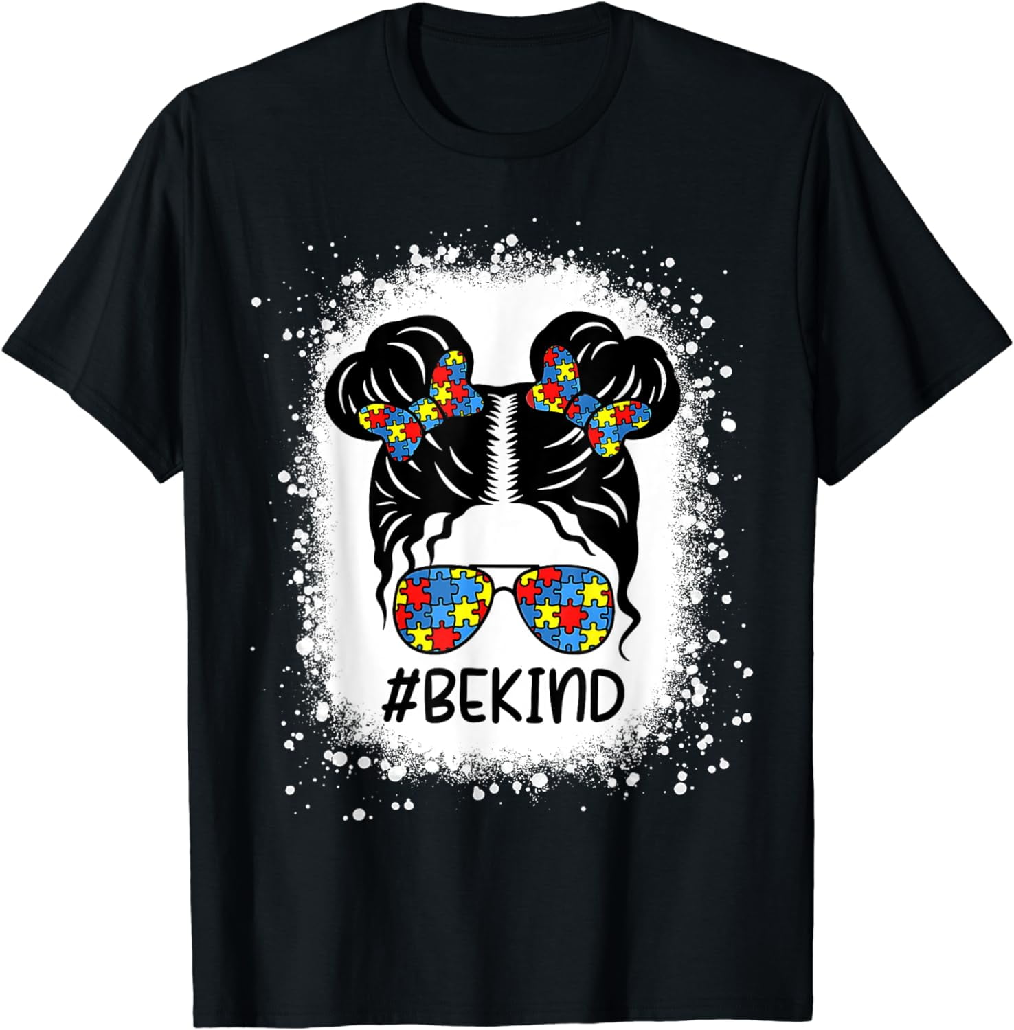 Be Kind Messy Bun Girls Kids Autism Awareness Kindness Month T-Shirt ...