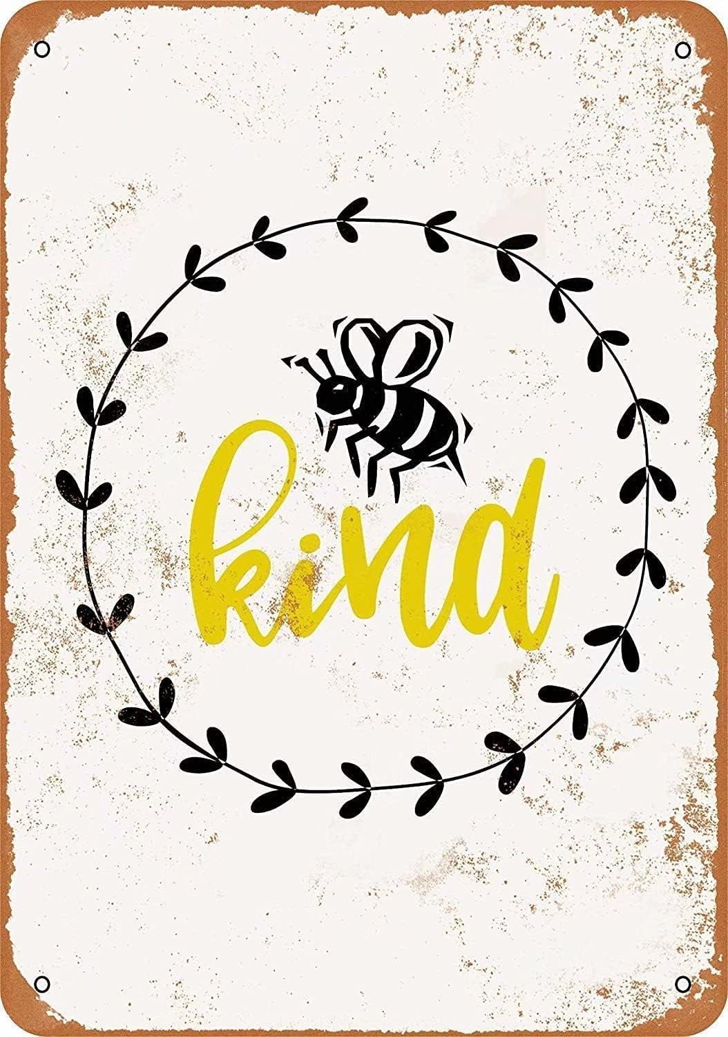 Be Kind Metal Tin Sign,Bee in Wreath,Wall Decor for Garden Bedroom Home ...