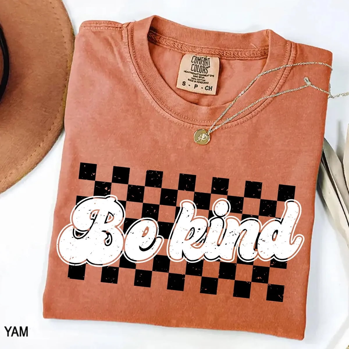 Be Kind Positive Message T-Shirt – Checkerboard Background Shirt for ...