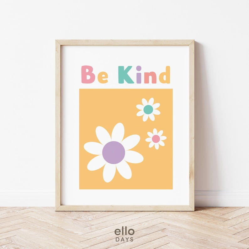 Be Kind Poster | Motivational Wall Art for Girls | Playroom or Teen ...