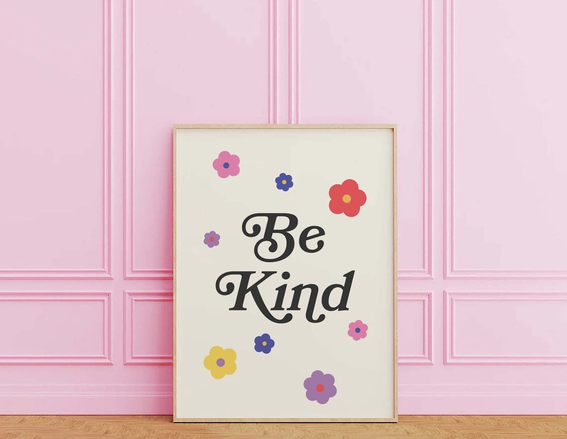 Be Kind Poster White Retro Kindness Art Cute Wall Trendy Poster ...