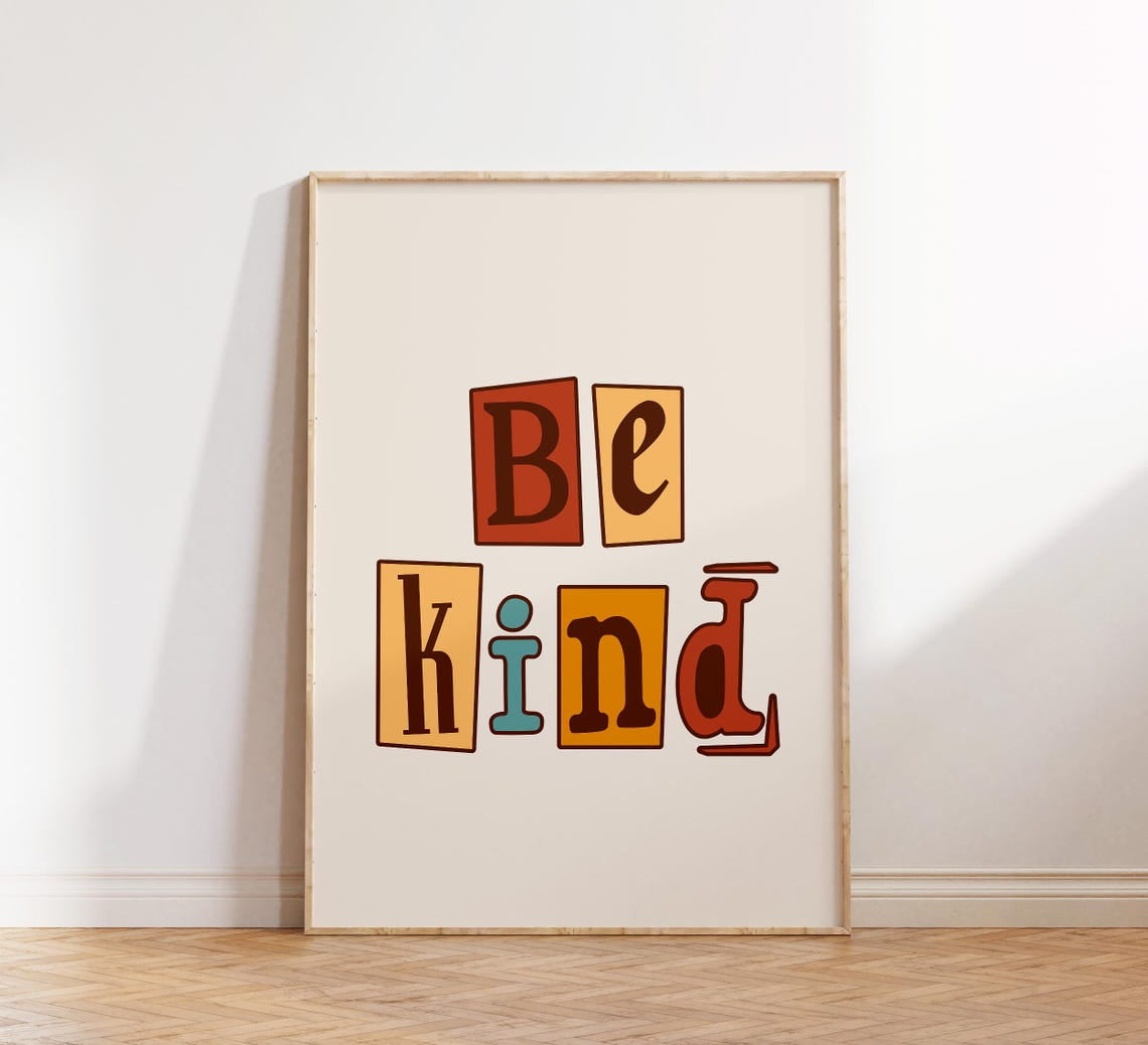 Be Kind Print, Retro Wall Art, Art, Retro Poster, Wall Decor ...