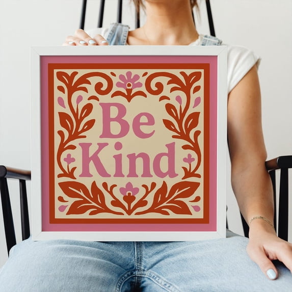 Be Kind Quote Red and Pink Bold Motivational Poster, Unframed Canvas ...
