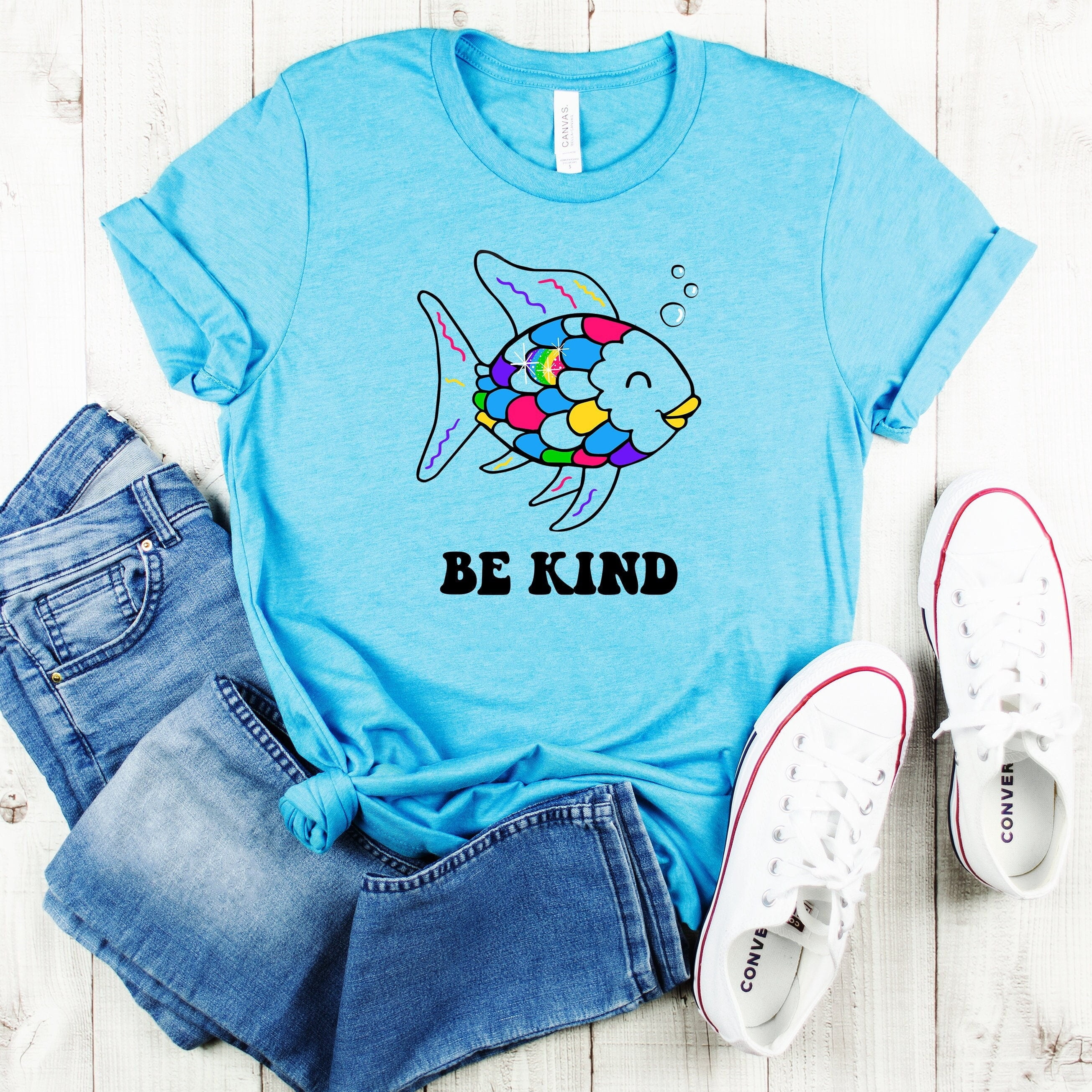 Be Kind Rainbow Fish T-Shirt: Teacher Reading Book Parody - Walmart.com