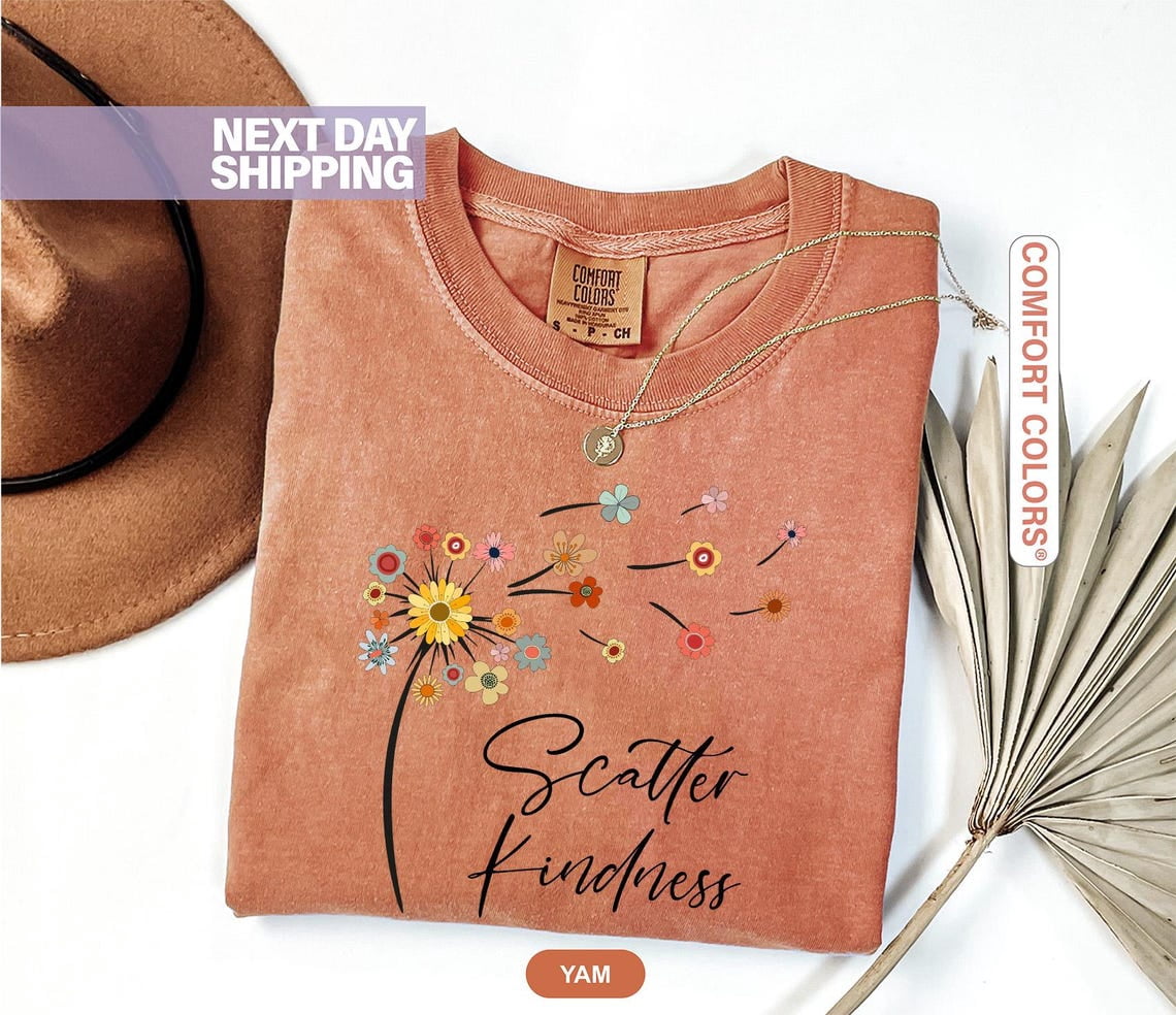 Be Kind Scatter Kindness Positive Quote Dandelion Floral T-Shirt ...