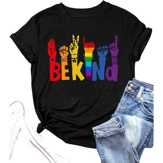 Be Kind Shirt for Women Sign Languag Hand Graphic T Shirts Kindness ...