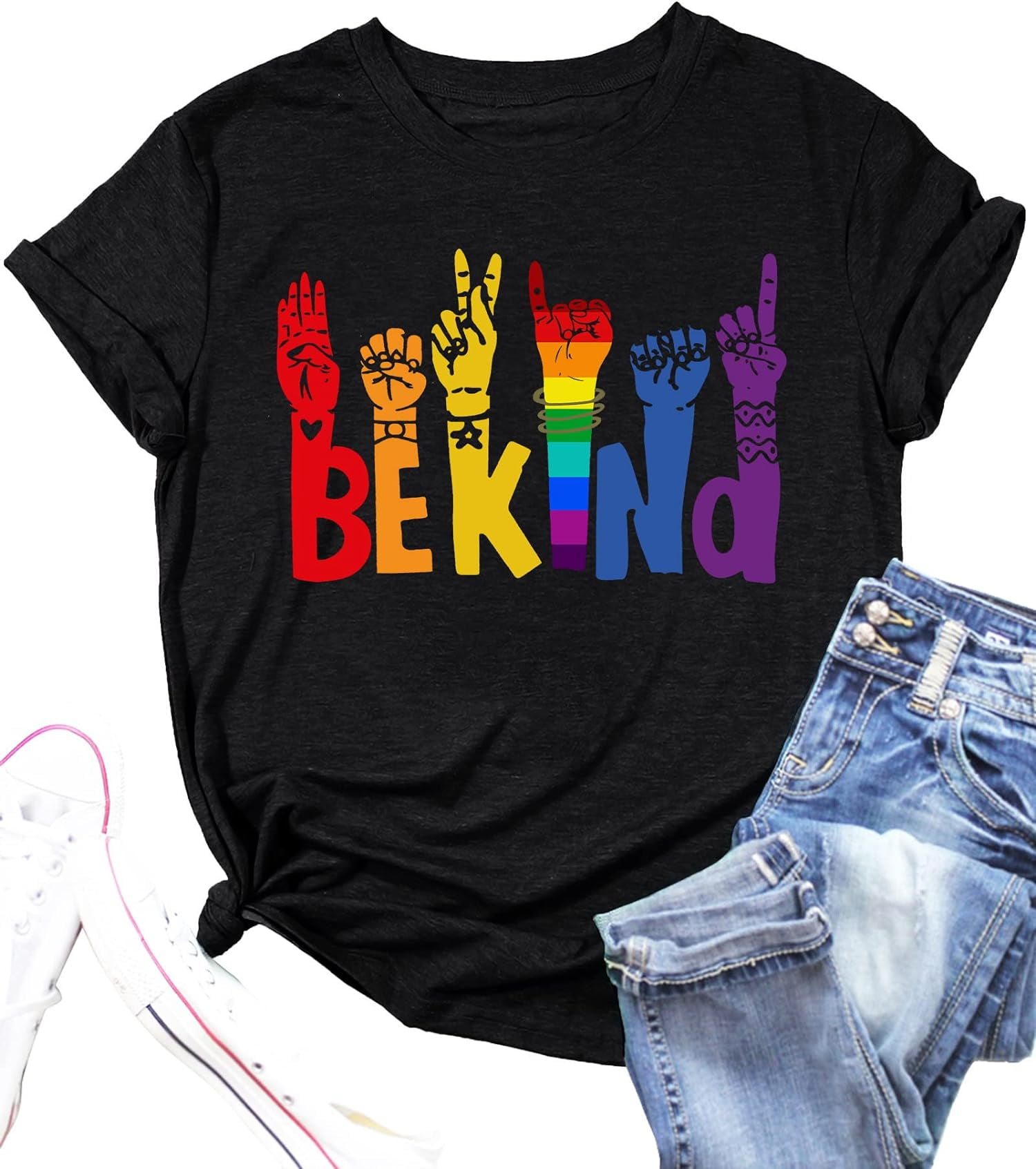 Be Kind Shirt for Women Sign Languag Hand Graphic T Shirts Kindness ...