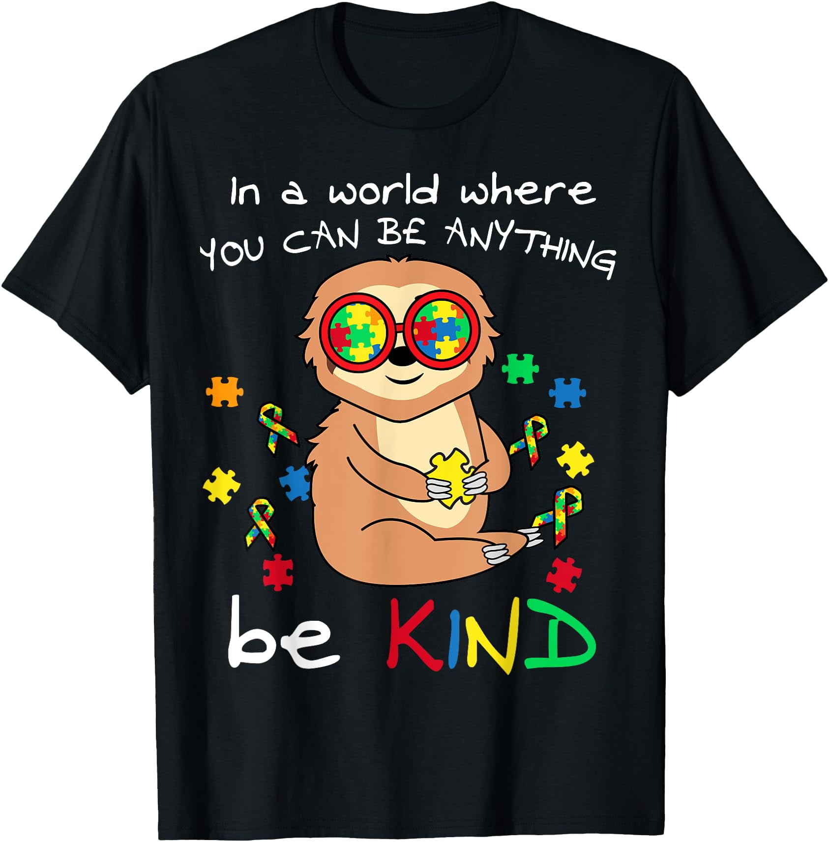 Be Kind Sloth Puzzle Piece Cool Autism Awareness Gift Unisex T-Shirt ...