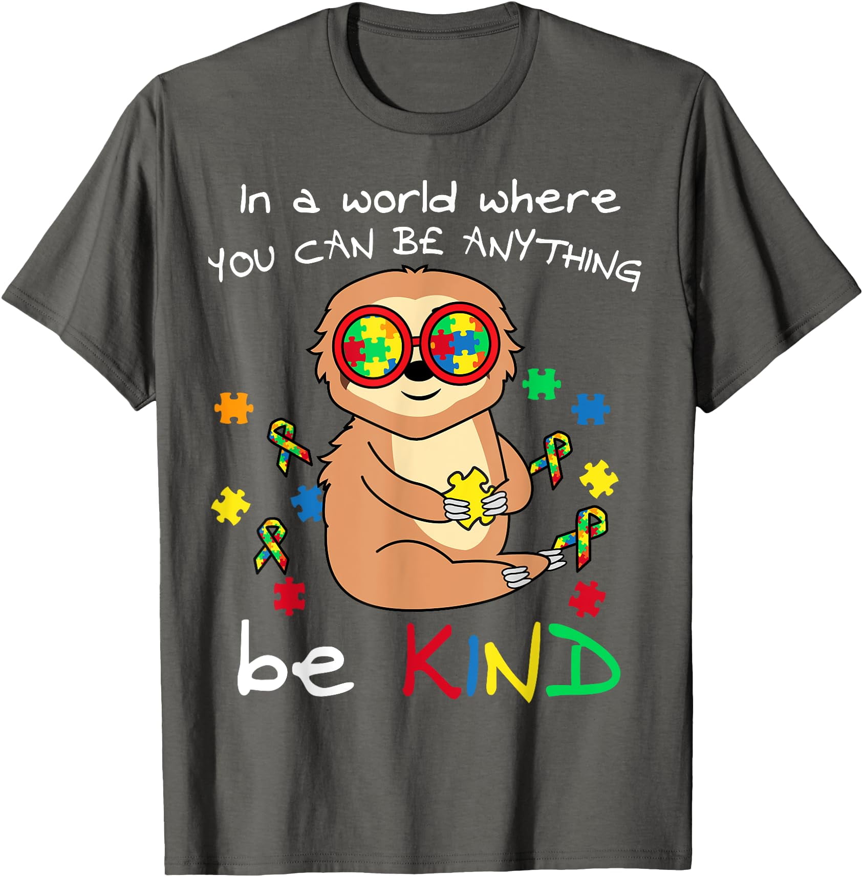 Be Kind Sloth Puzzle Piece Cool Autism Awareness Gift Unisex T-Shirt ...