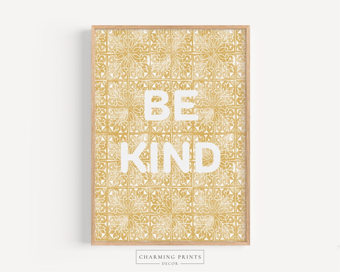 Be Kind Soft Yellow Nursery Quote Poster, Stretched Size 12x18 ...