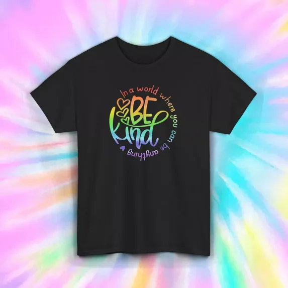 Be Kind T-Shirt Inspirational Positive Quote Rainbow Heart Graphic Gift ...