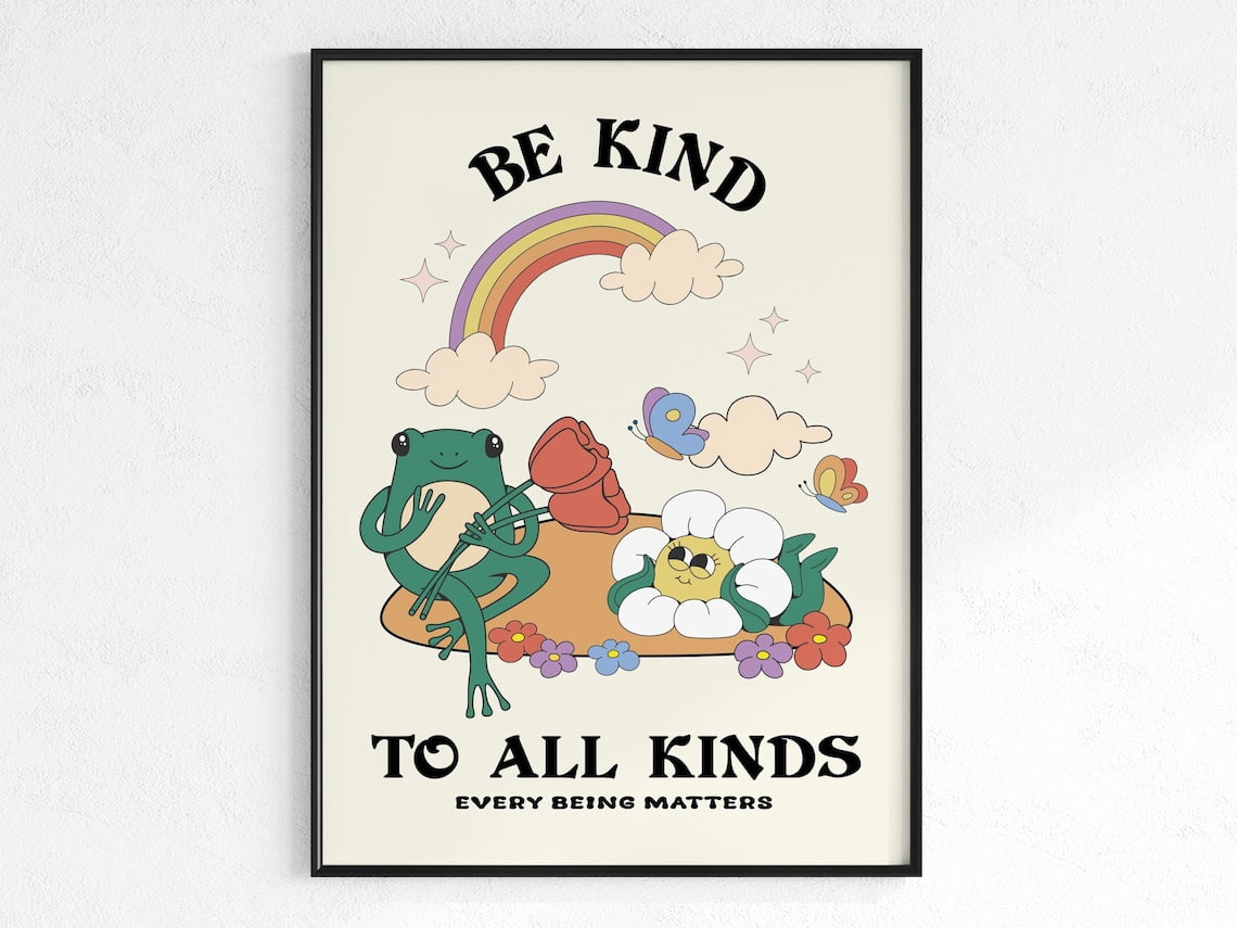 Be Kind To All Kinds Retro Office School Motivation Poster Art Unframed ...