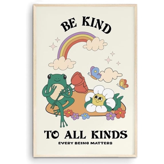 Be Kind To All Kinds Wall Art, Retro Motivational Quote Poster for ...