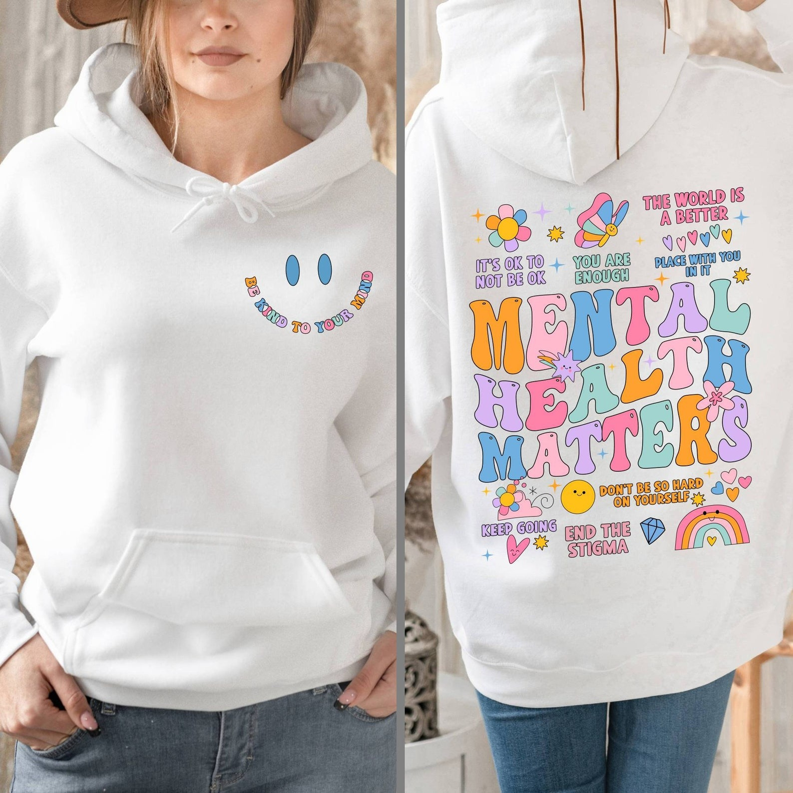 Be Kind To Your Mind Hoodie, Positive Quote Graphic, Kindness Message ...