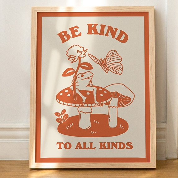 Be Kind Wall Print Mushroom Decor Digital Print Cute Frog 70S Room ...