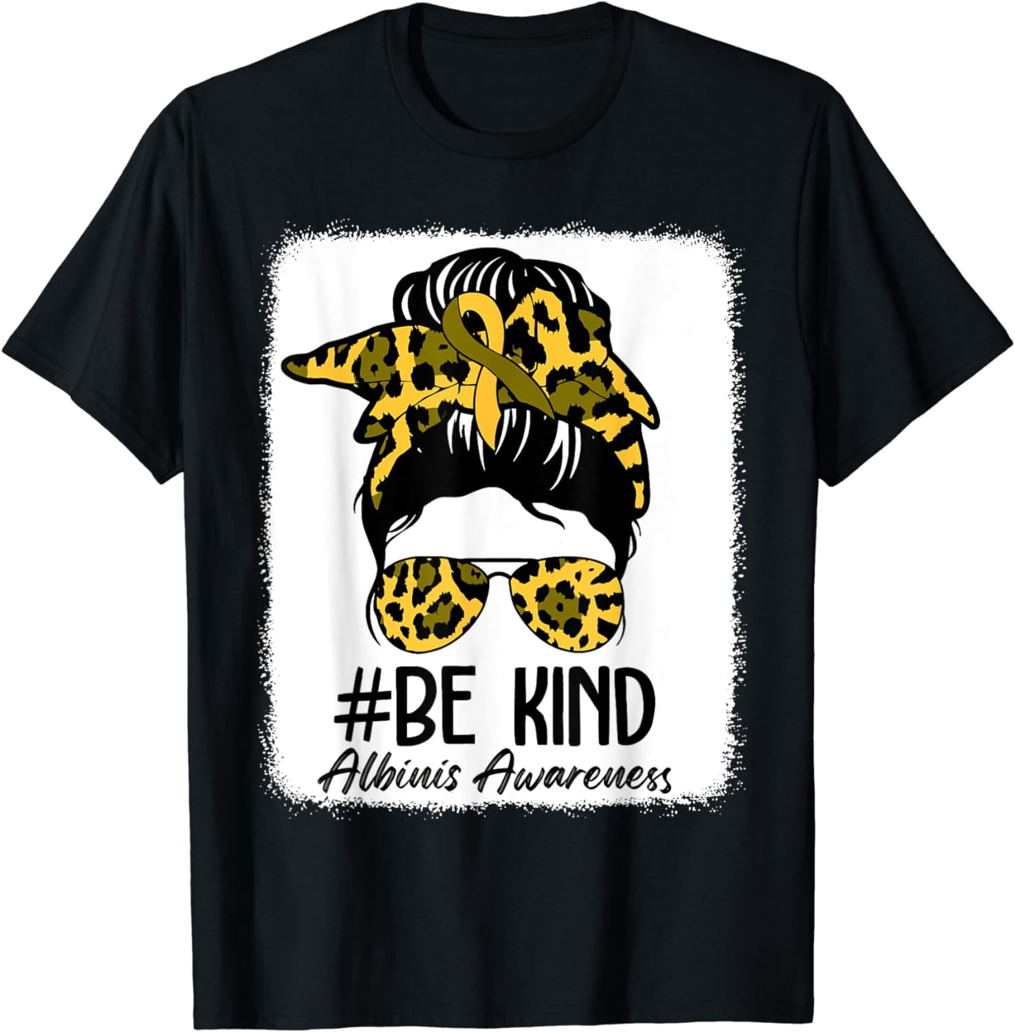 Be Kind Women Messy Bun June Wear Yellow Albinism Awareness T-Shirt ...