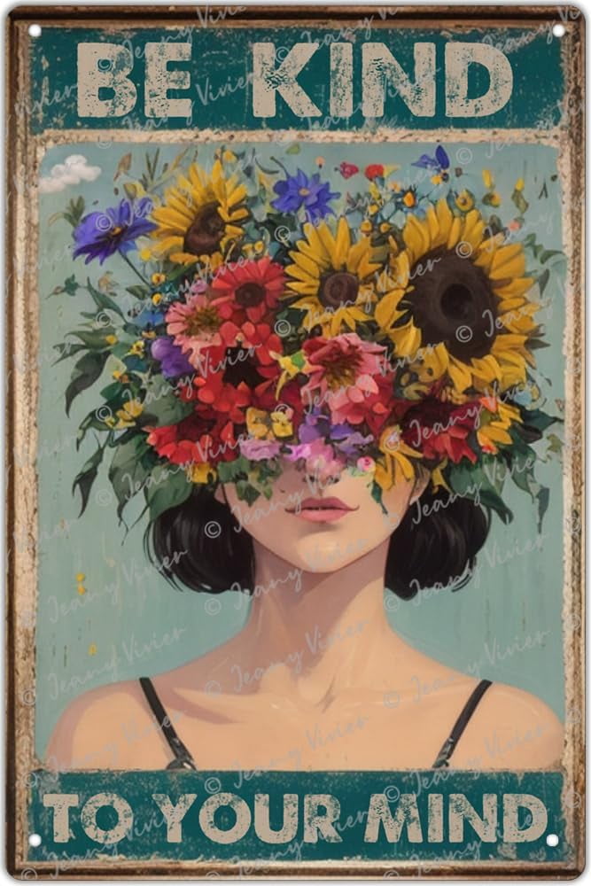 Be Kind to Your Mind Retro Metal Tin Sign, Hippie Girl, Vintage Art for ...