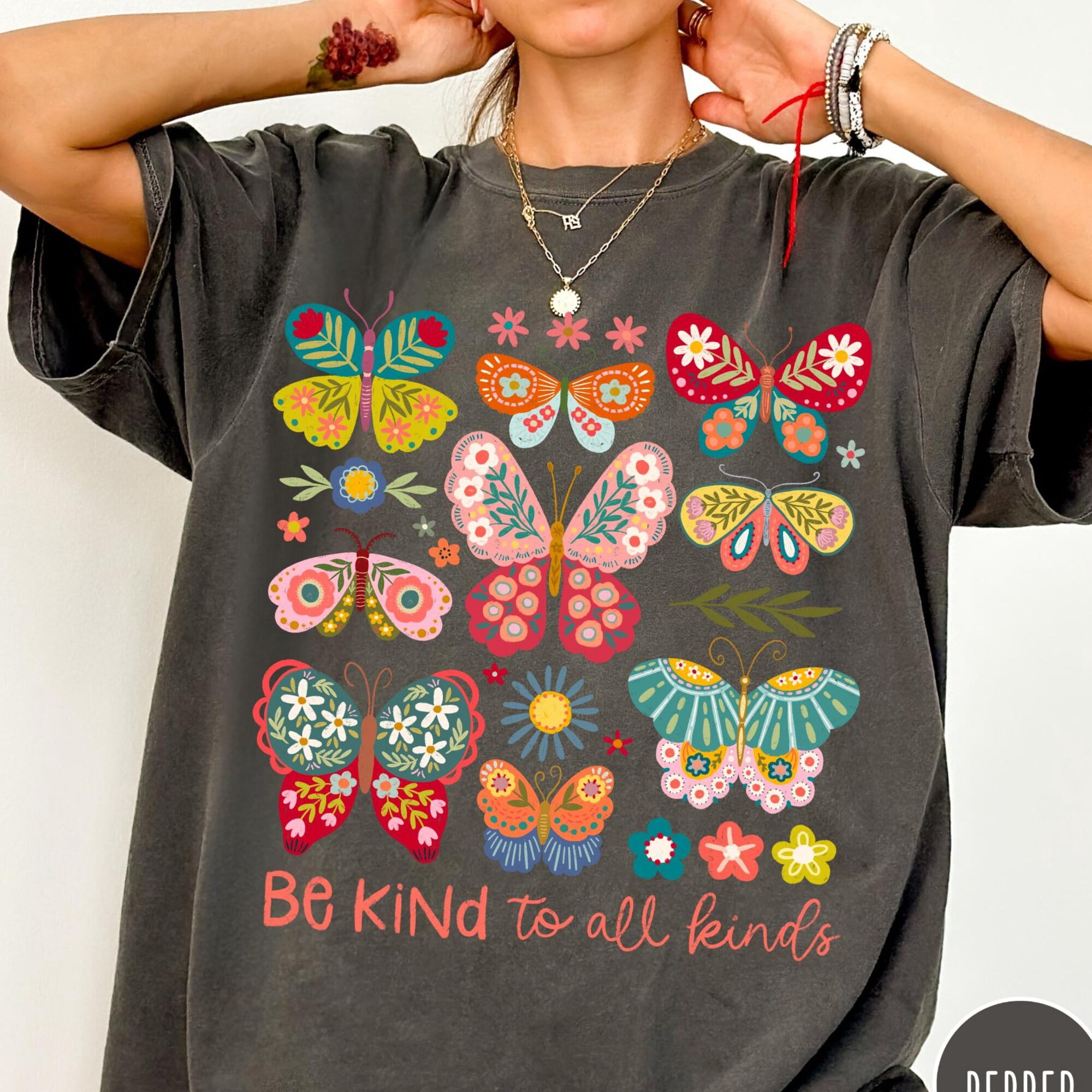 Be Kind to All Kinds Tshirt Butterfly Floral Tshirt Retro Boho Hippie ...
