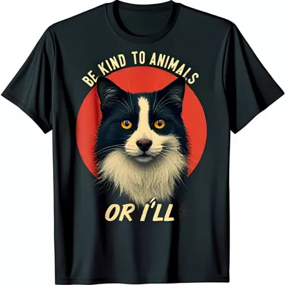 Be Kind to Black T-Shirt with Serious Cat Graphic Unique Design ...