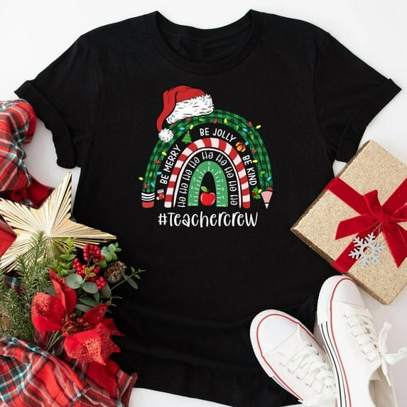 Be Merry Jolly Kind Teacher Crew Christmas Shirt, Custom Teacher ...